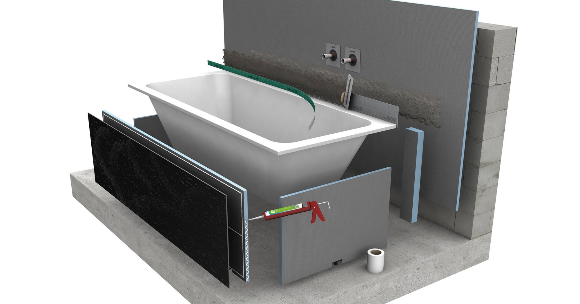 Badewannen verkleiden mit Fertigelement wedi Bathboard