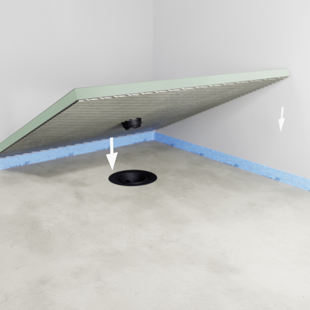 Flush-to-floor showers: horizontal drain for Fundo Solido