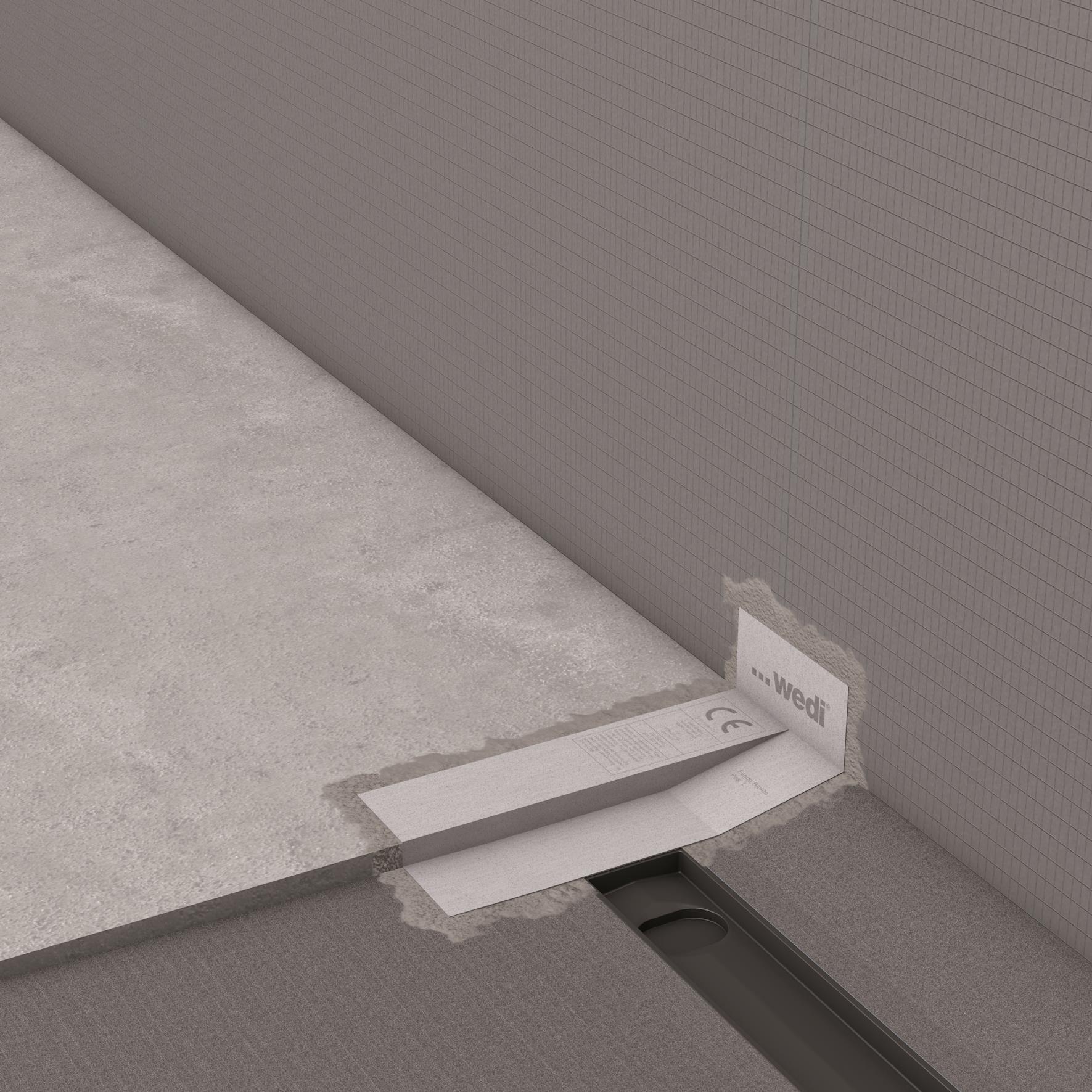 Sloped lip-end sealing for Fundo showers with linear drainage